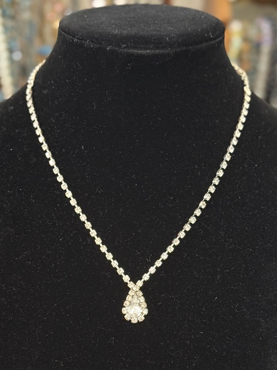 Rmn | Jewelry | Rmn Crystal Teardrop Pendant Necklace Silvertone | Poshmark